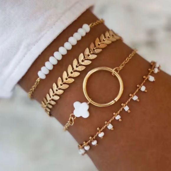 Jewelry | Gold And White Bracelet Set | Poshmark